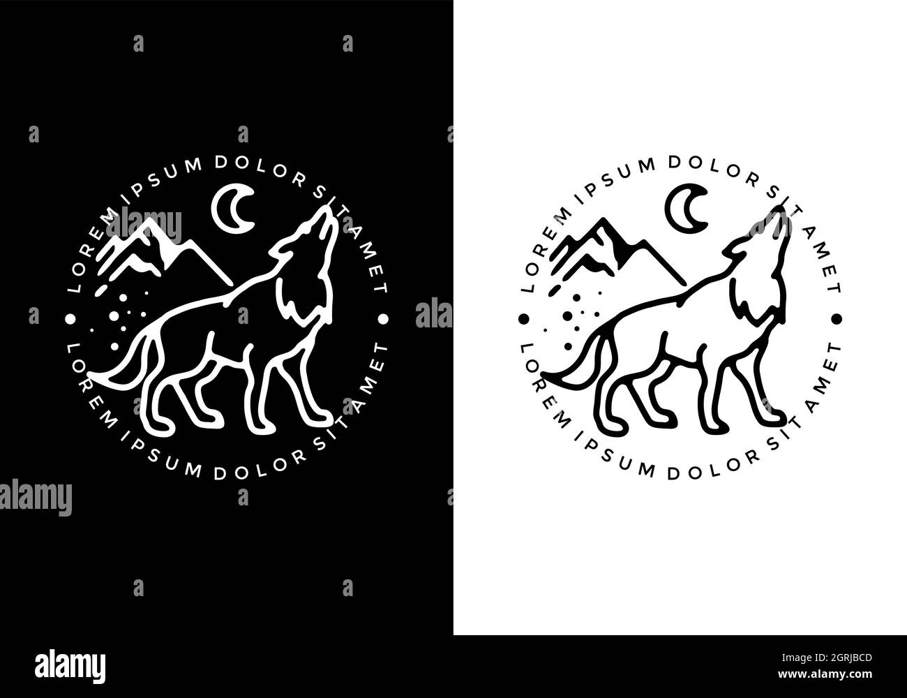 Black and white color of wolf line art design Stock Vector Image & Art ...