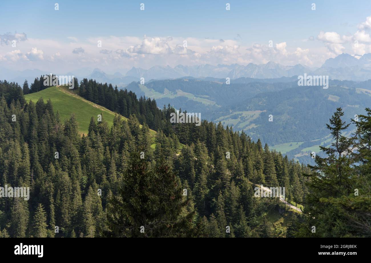Scenic view from Wildspitz at the hiking path at Leiterenfluh at the ...