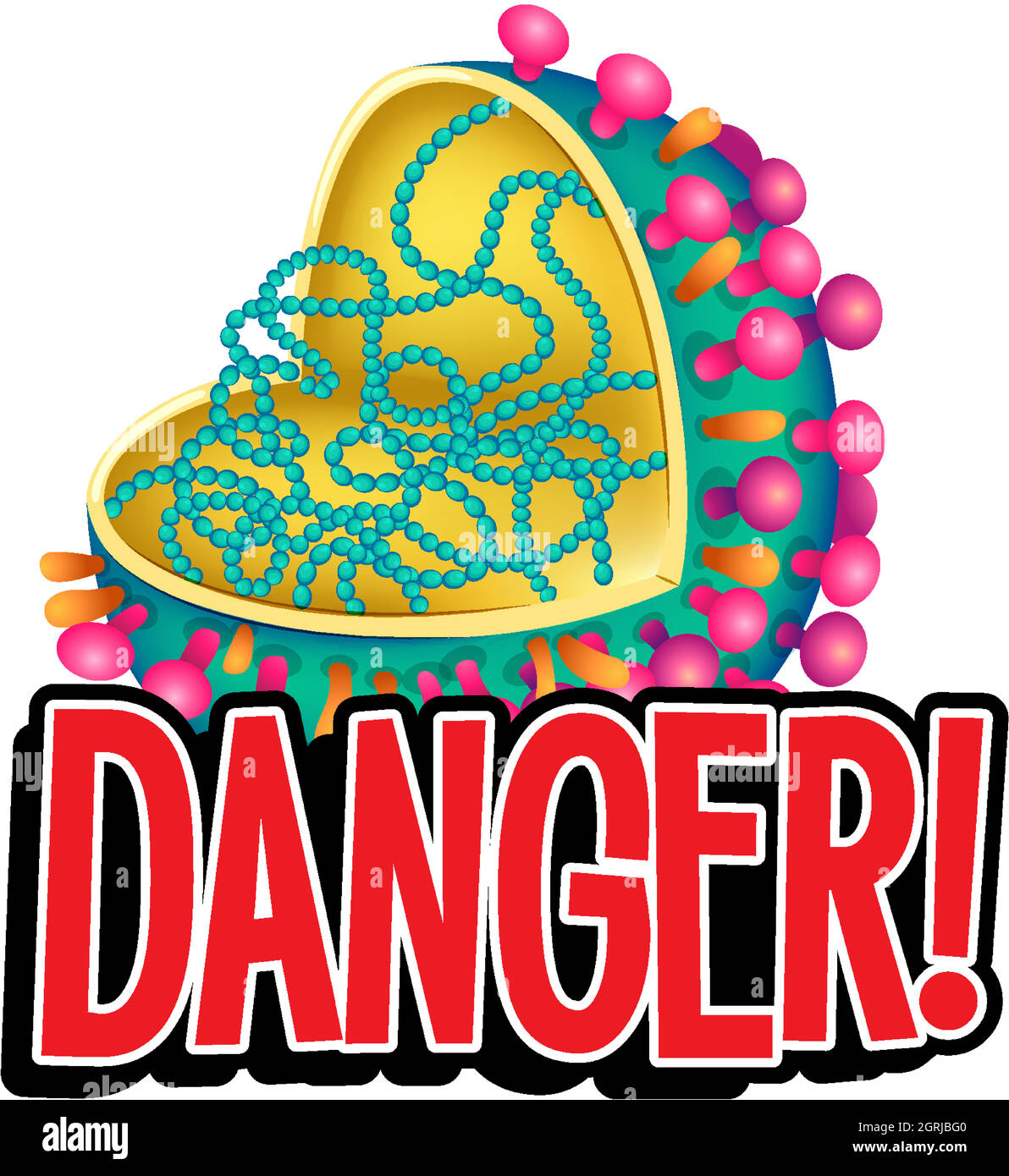 Sticker design with word danger and coronavirus cell Stock Vector Image ...