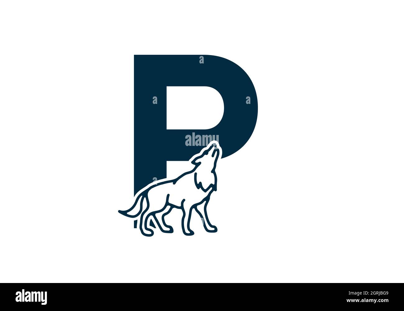 Dark blue color of P initial letter with wolf design Stock Vector Image ...