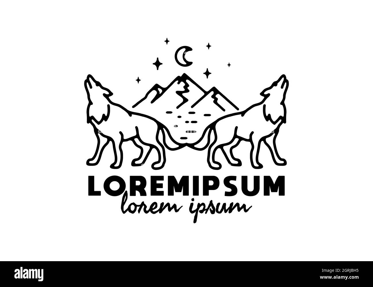 Black and white color of wolf line art design Stock Vector Image & Art ...