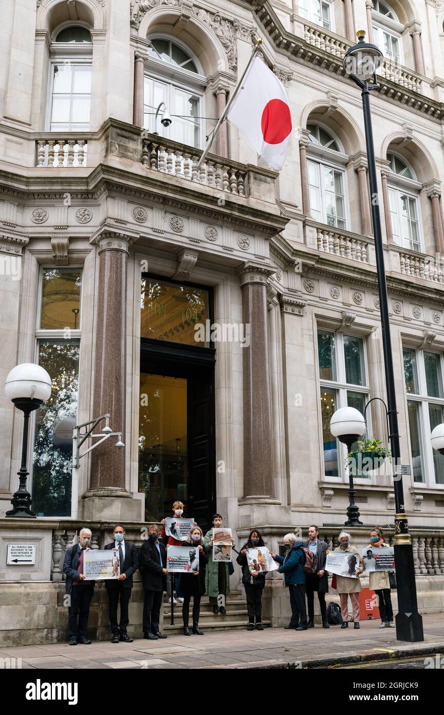 London, UK. 1 October 2021. Protest outside the Japanese Embassy in ...