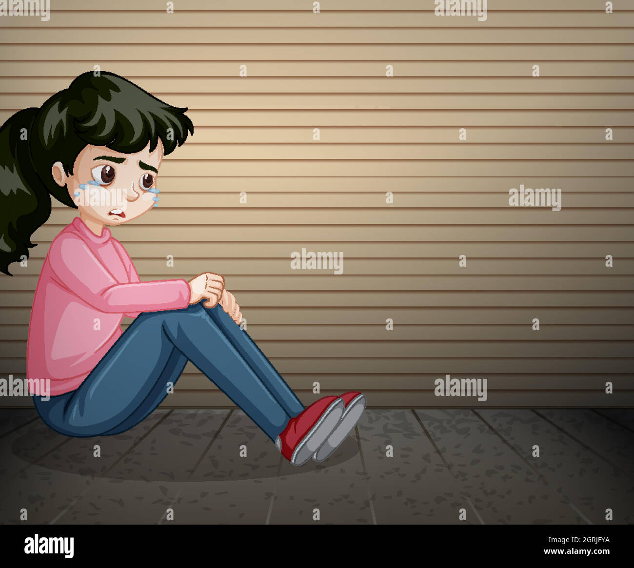 Scene with girl crying alone on the street Stock Vector Image & Art - Alamy