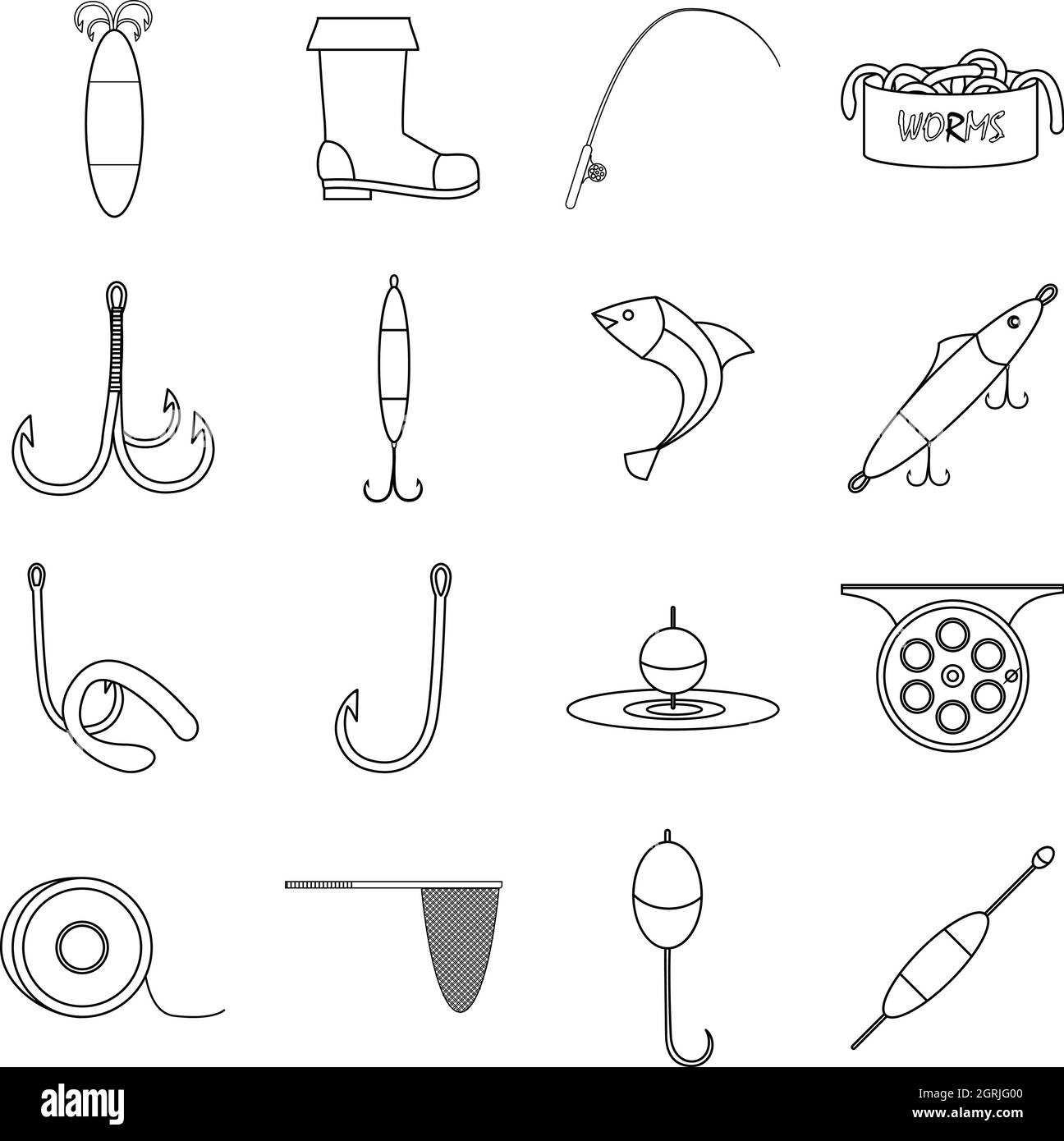 Fishing tools items icons set, outline style Stock Vector Image & Art ...