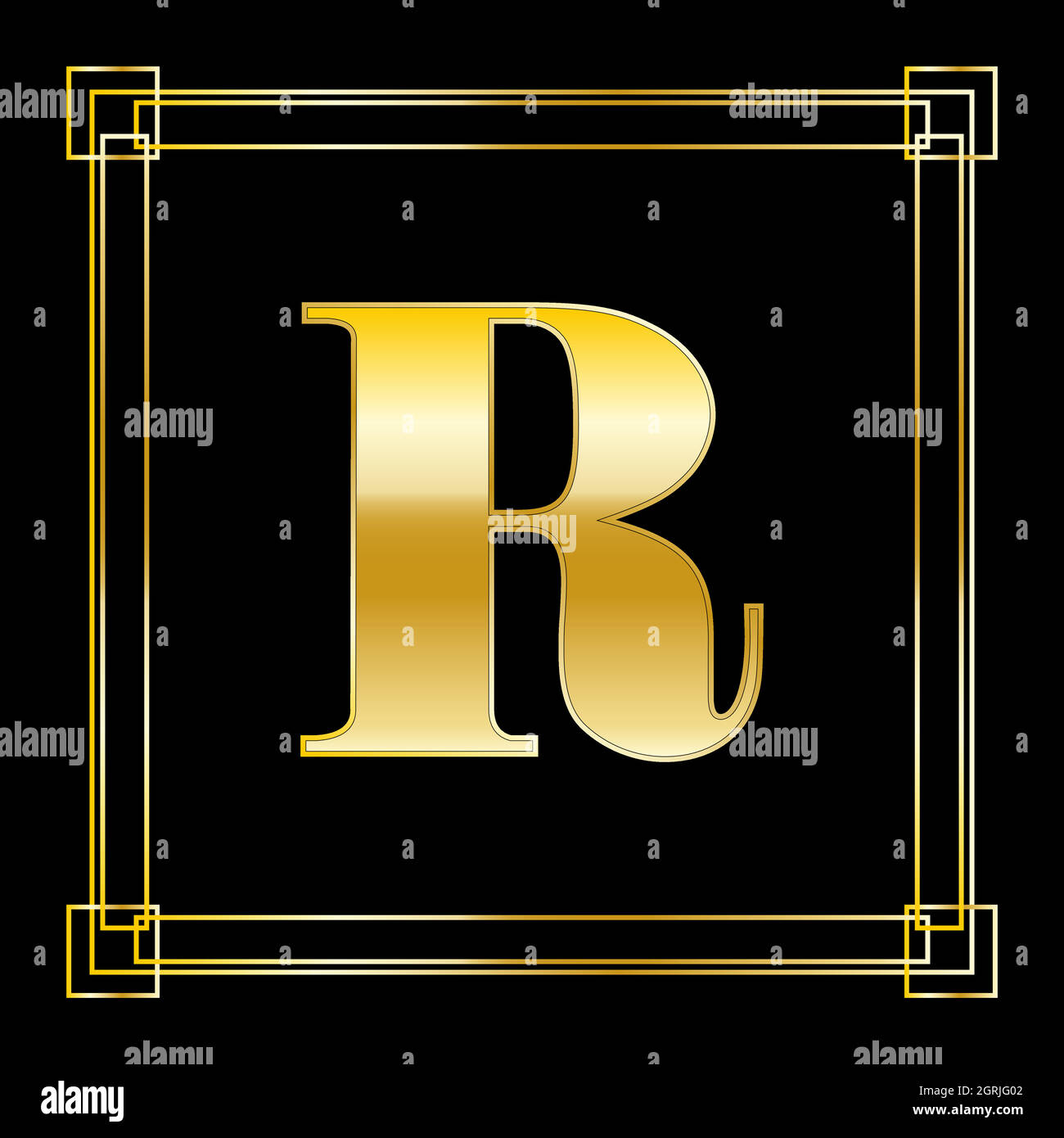 Letter R Logo Design With Square Ornament, luxury golden design Stock ...