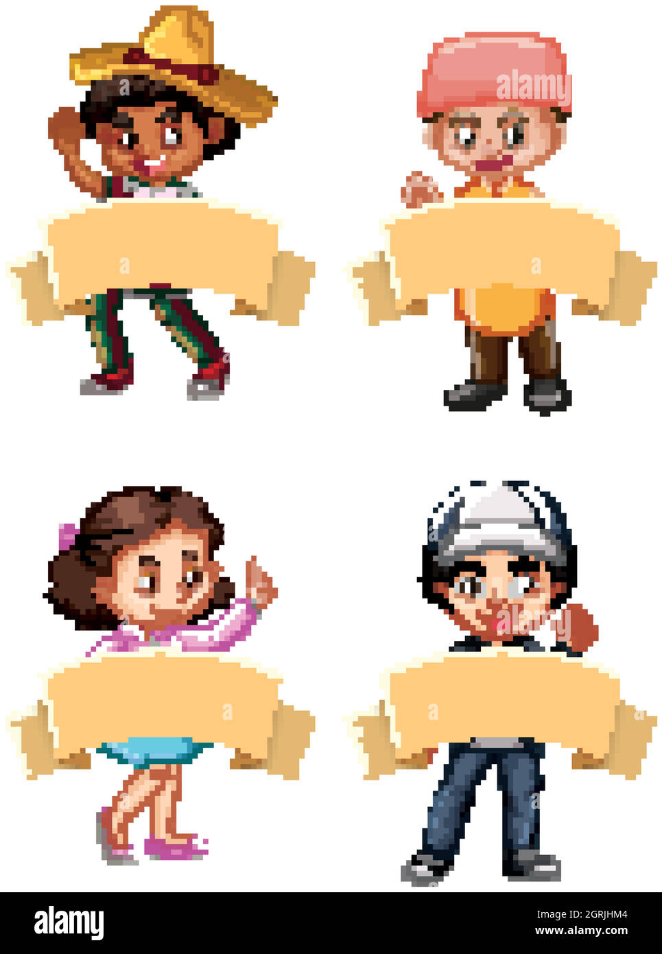Four kids with brown banner Stock Vector Image & Art - Alamy