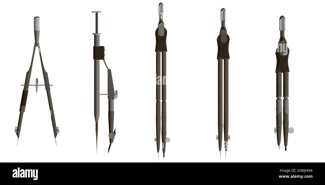 Set with compasses isolated on white background. 3D. Vector ...