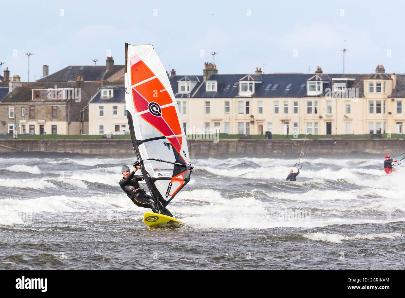 Troon, UK. 1st Oct, 2021. Blustery westerly winds, high tides and a ...