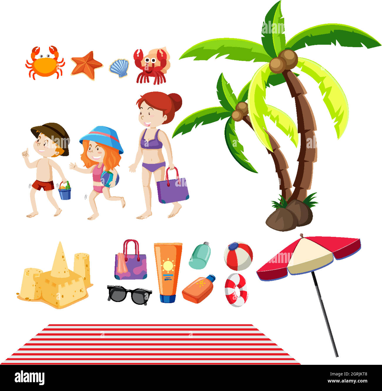 Children with beach ball on beach Stock Vector Images - Alamy