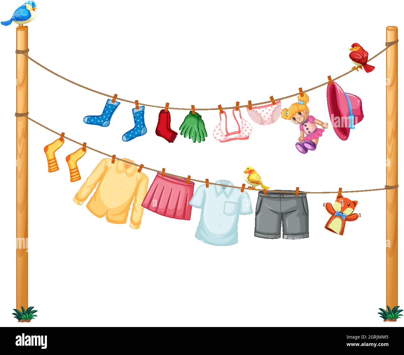 Isolated clothes hanging on clothesline on white background Stock ...