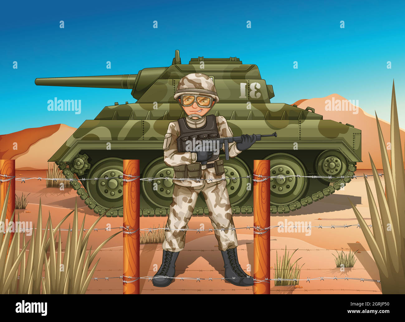 A soldier in front of the military tank Stock Vector Image & Art - Alamy