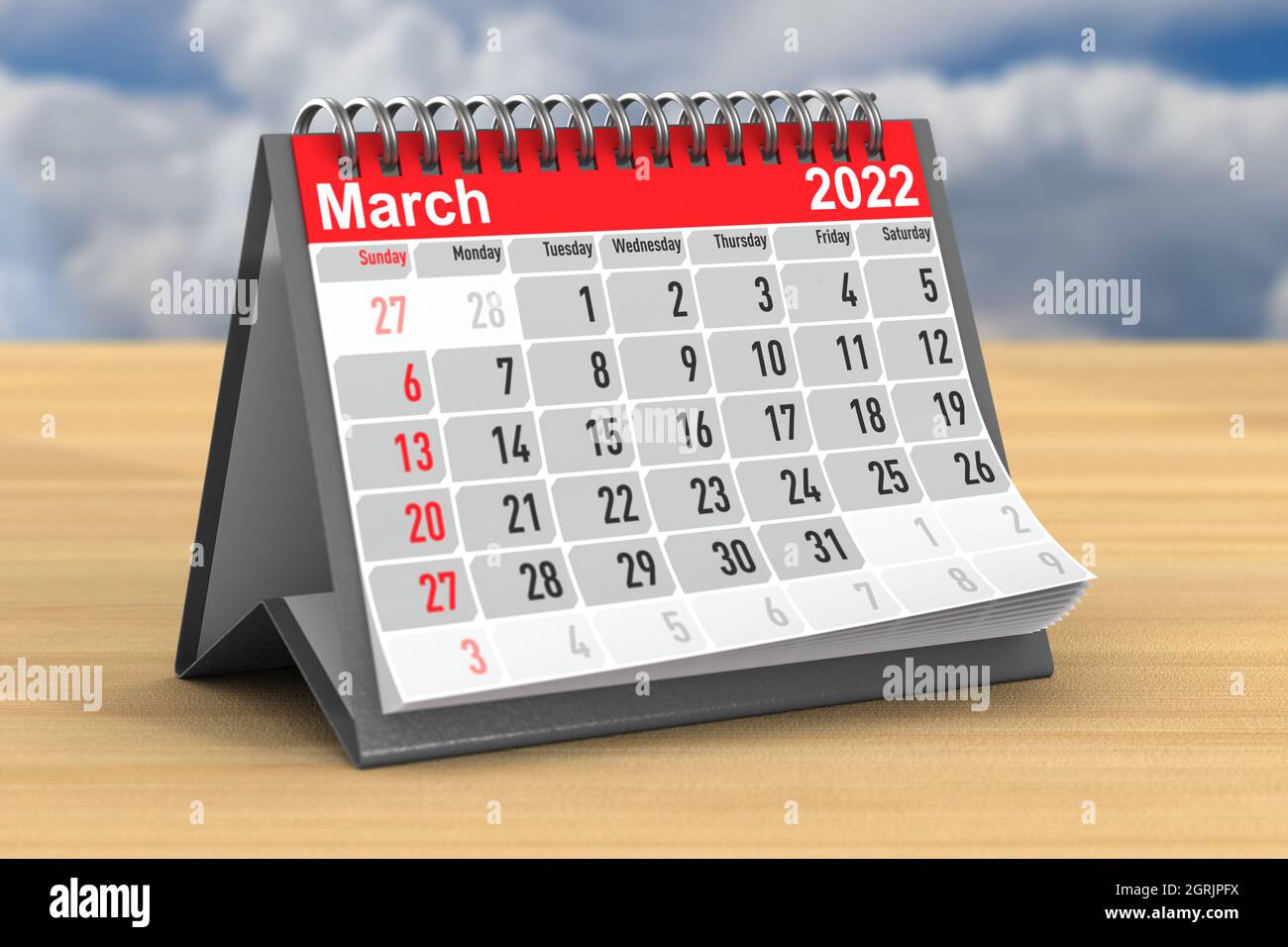 2022 year. Calendar for March. 3D illustration Stock Photo - Alamy