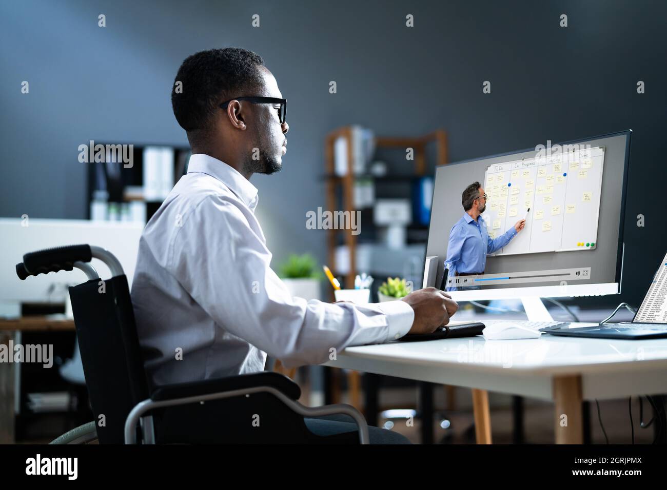 Online Virtual Video Conference Training On Desktop Computer Stock ...