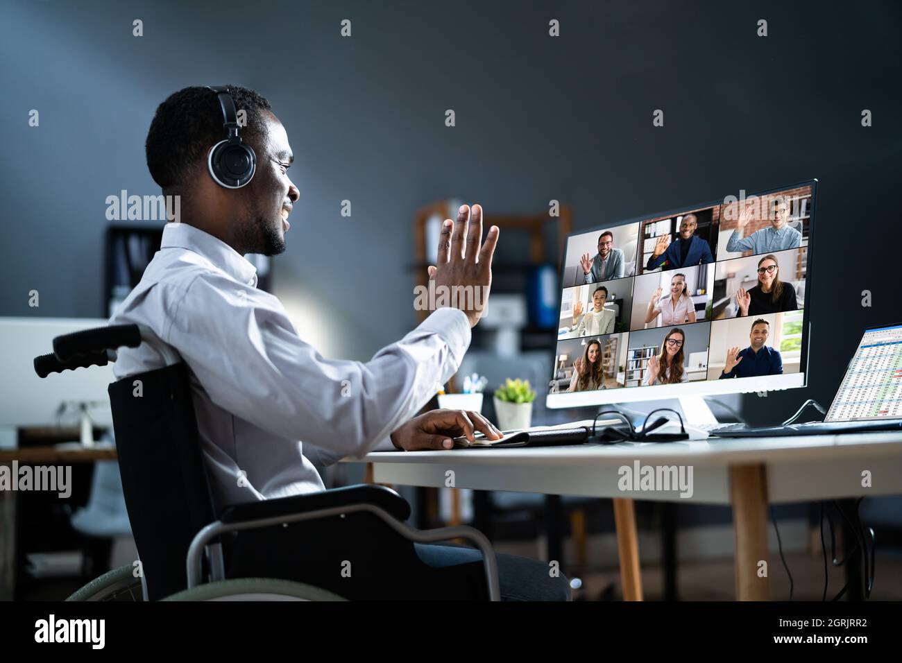 Online Video Conference Work Webinar On Desktop Stock Photo - Alamy