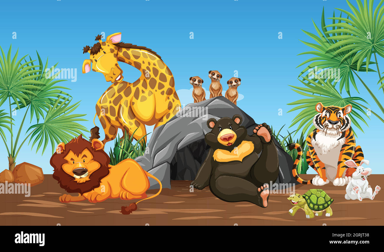 Friendly Happy Animals in Nature Stock Vector Image & Art - Alamy