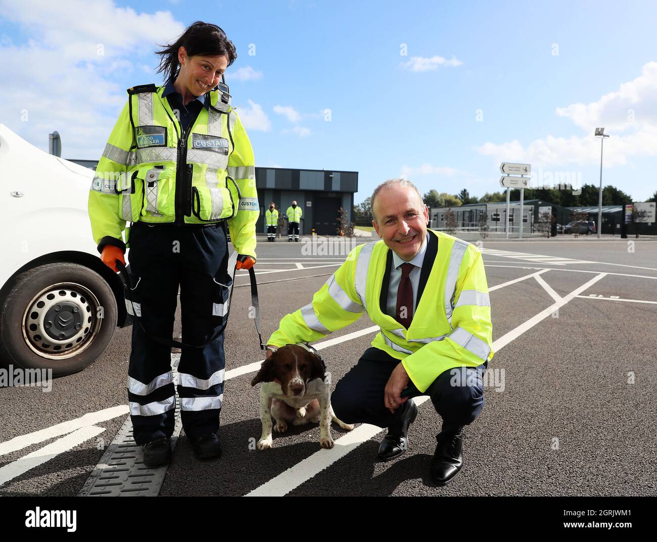 Taoiseach Micheal Martin meets Customs Detector dog Flynn, a springer ...