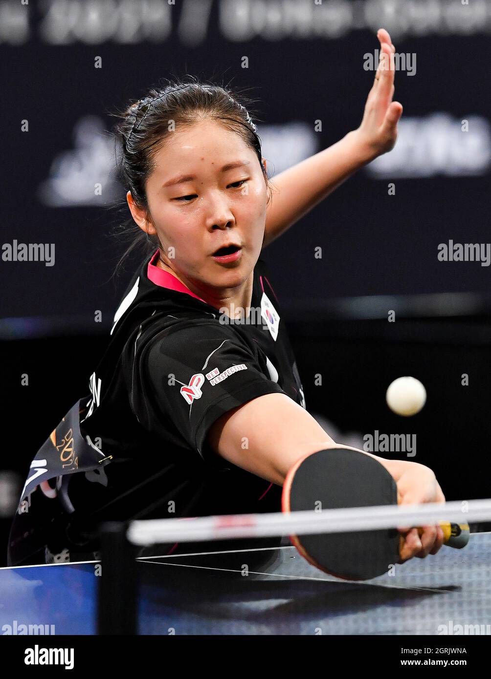 Doha, Qatar. 1st Oct, 2021. Lee Zion of South Korea competes against ...