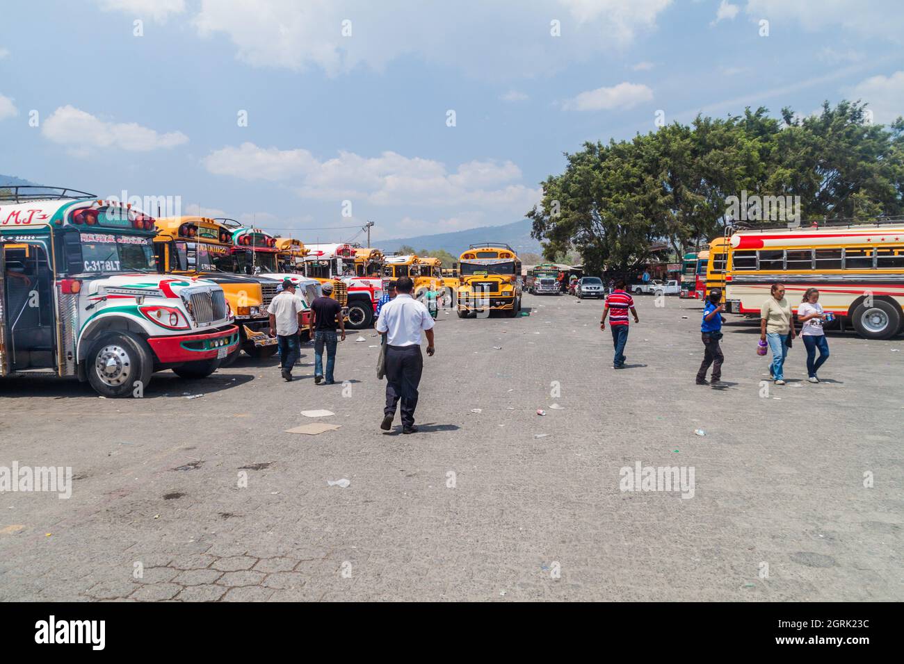 ANTIGUA, GUATEMALA - MARCH 28, 2016: Colourful chicken buses, former US ...