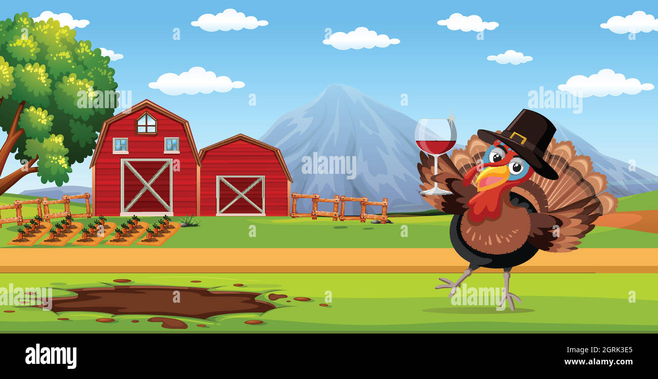 Turkey holding wine glass in farm scene Stock Vector Image & Art - Alamy