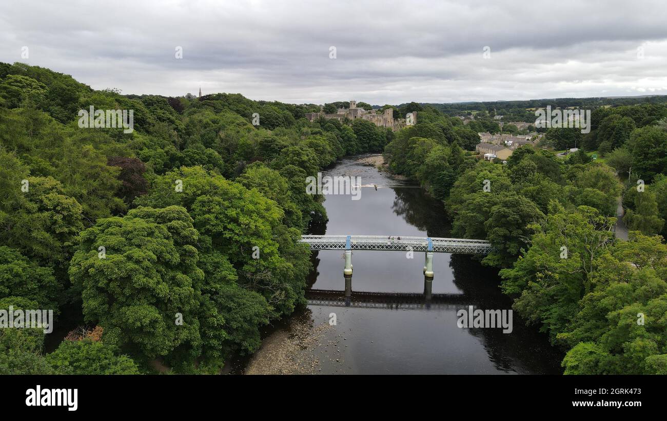 Barnard Castle road bridge County Durham,UK Drone view Stock Photo - Alamy
