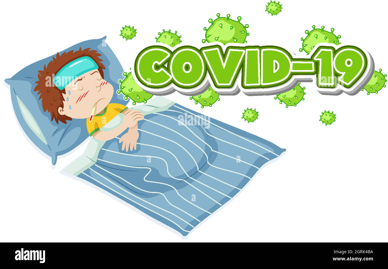 Covid 19 sign template with sick boy in bed Stock Vector Image & Art ...