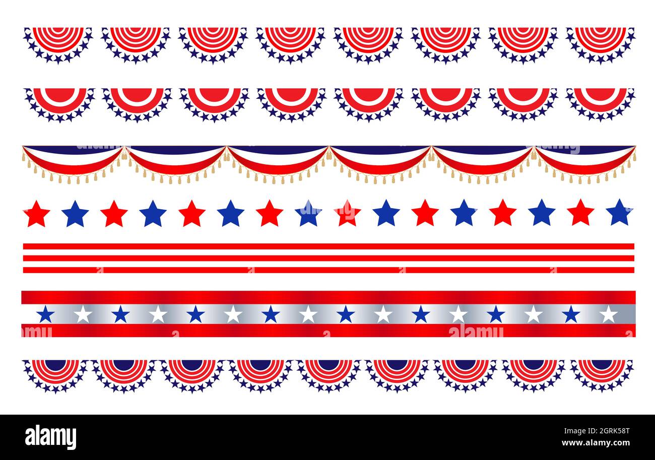 American abstract flag symbols decorative banner border divider set ...