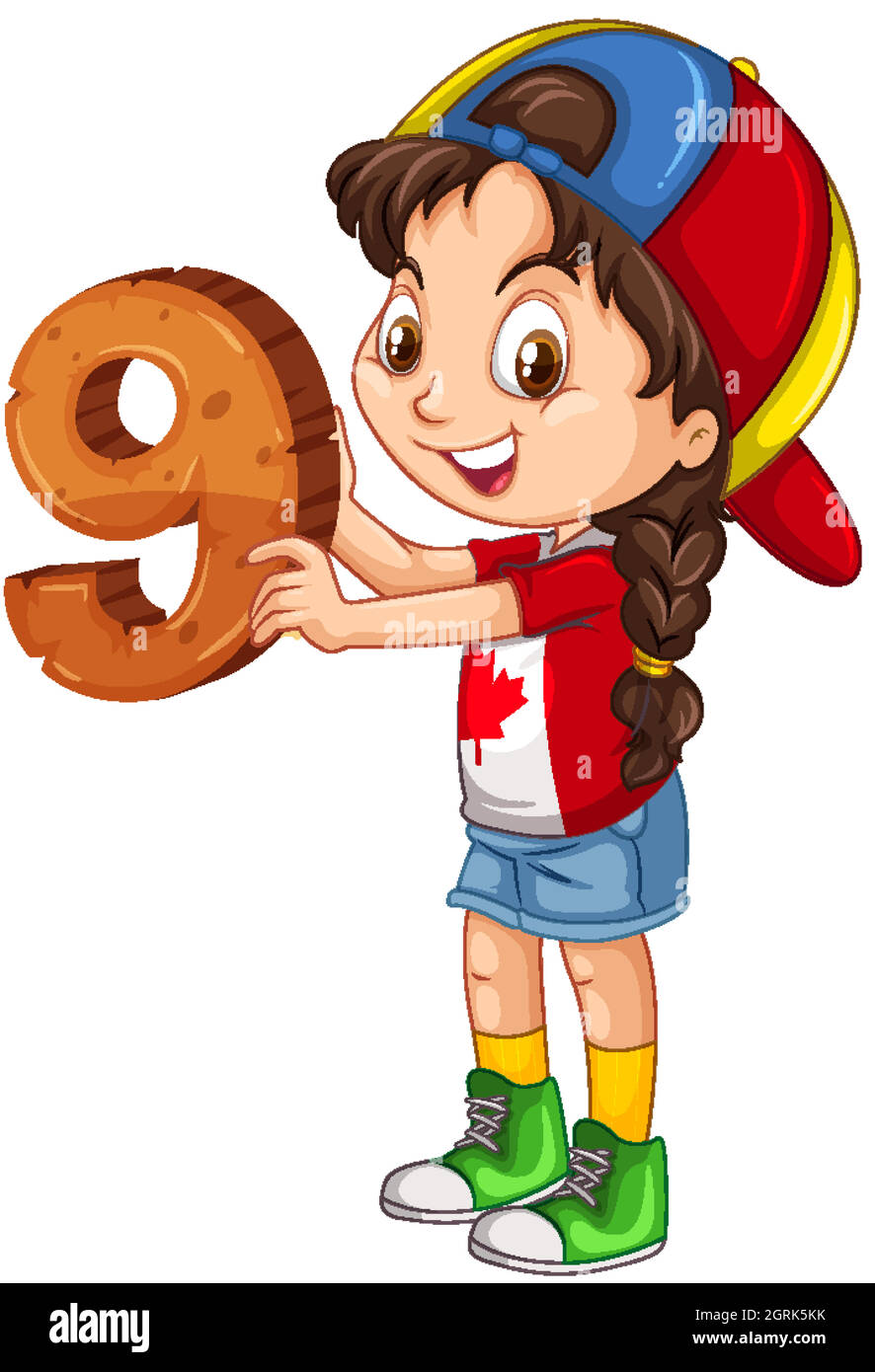 Canadian girl wearing cap holding math number nine Stock Vector Image ...