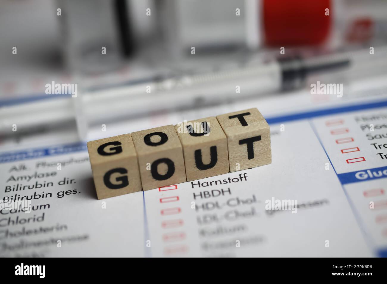 Viersen, Germany - June 1. 2021: Closeup of word gout on laboratory ...