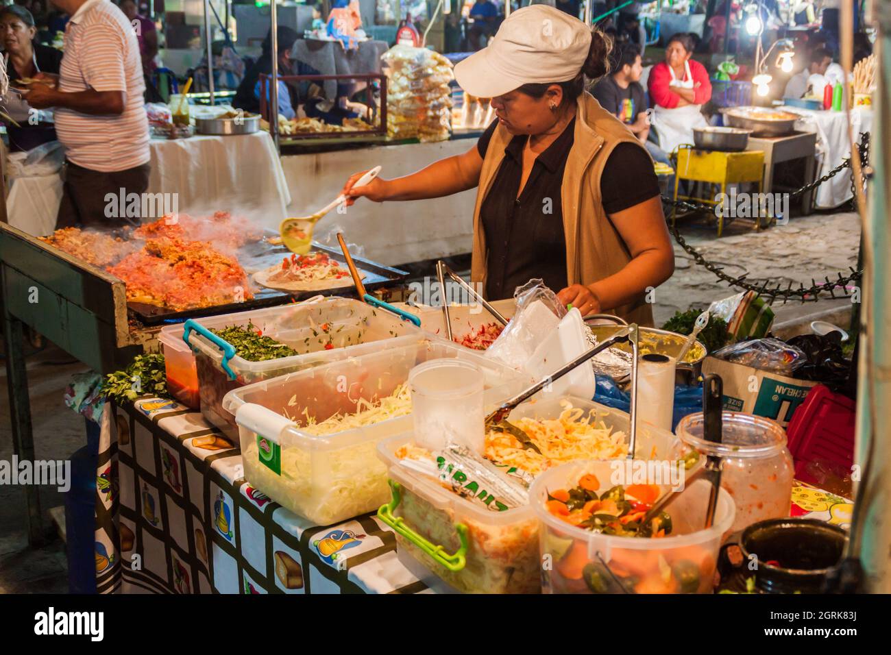 ANTIGUA, GUATEMALA - MARCH 26, 2016: Food stall at a market in Antigua ...