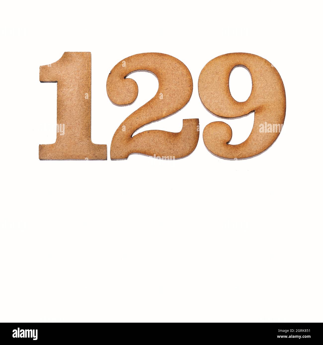 Number 129 - Piece of wood isolated on white background Stock Photo - Alamy