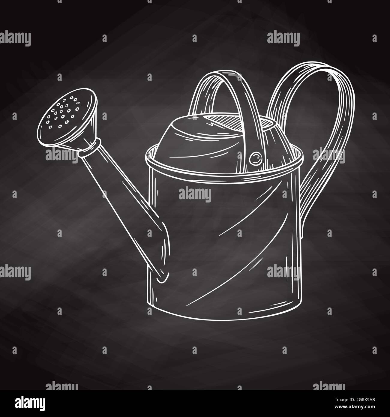 Sketch watering can for the garden. Watering can isolated on a black ...