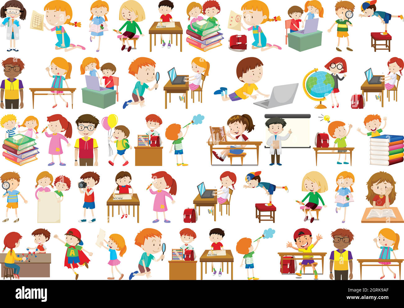 Boys, girls, children in educational fun activty theme Stock Vector ...