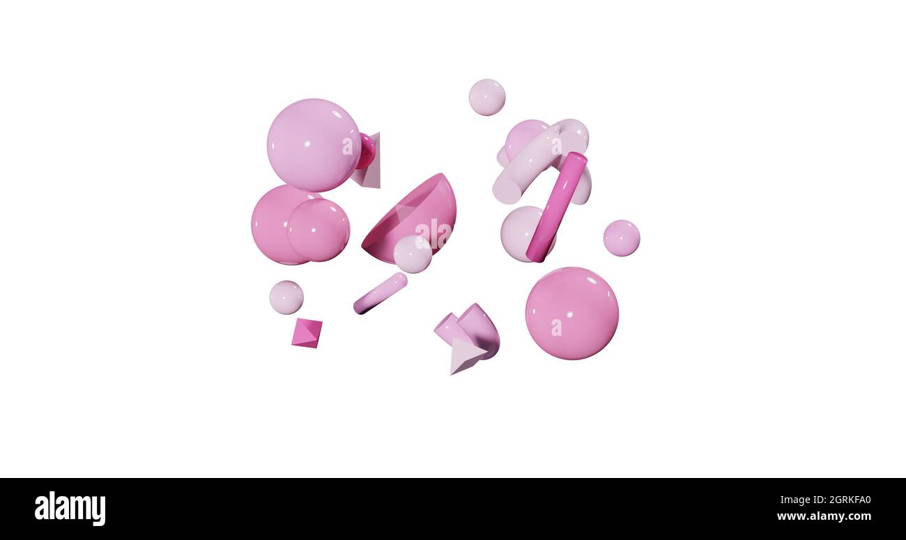 Abstract 3d objects on white background, composition of flying forms ...