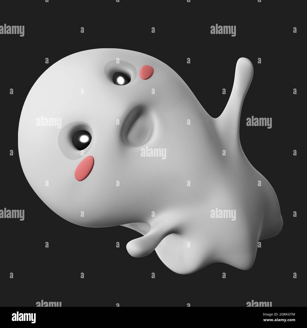 Rendering of a cute and happy ghost isolated on a dark background Stock ...