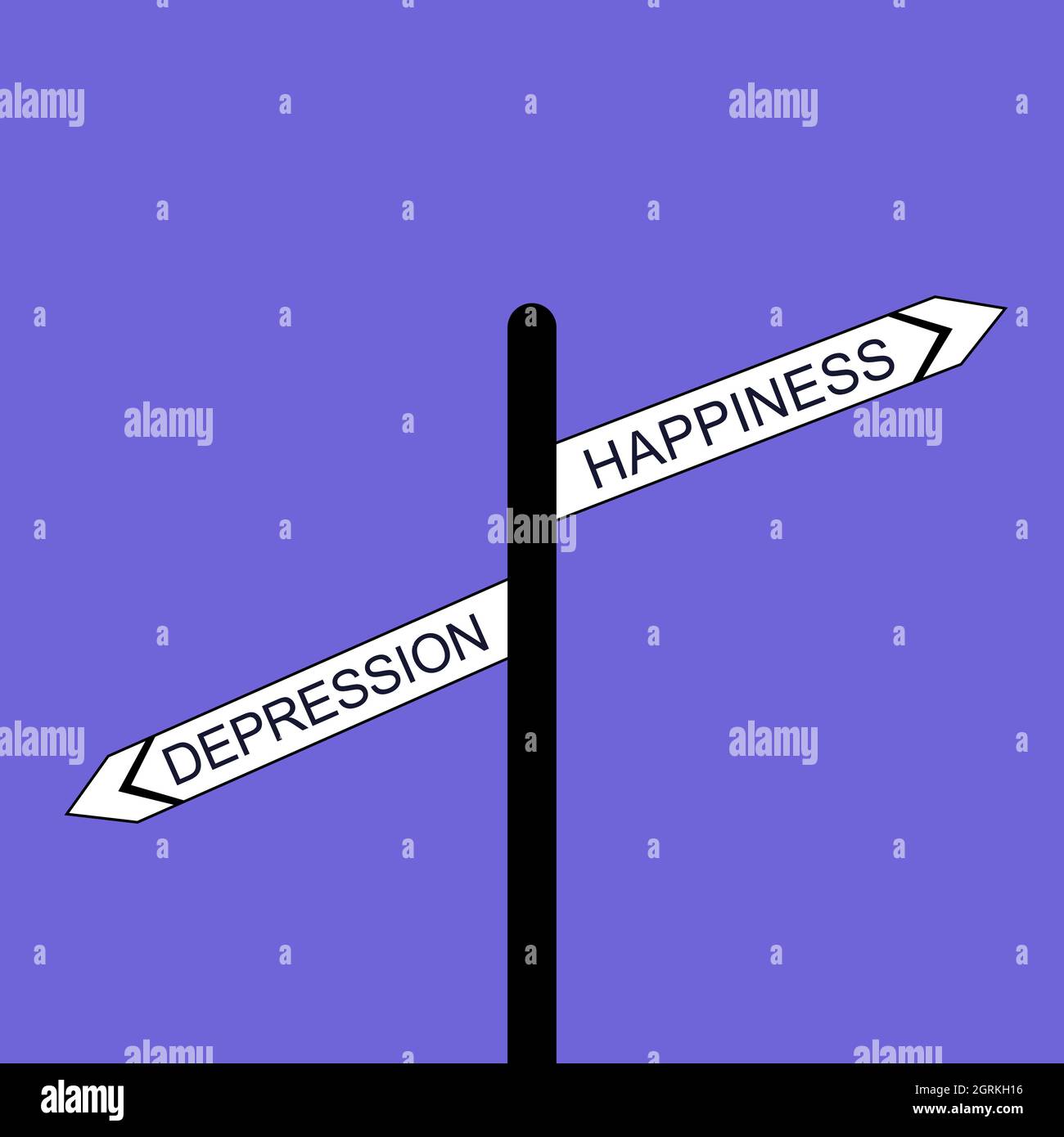 A road sign with pointers to happiness and depression. Personality ...