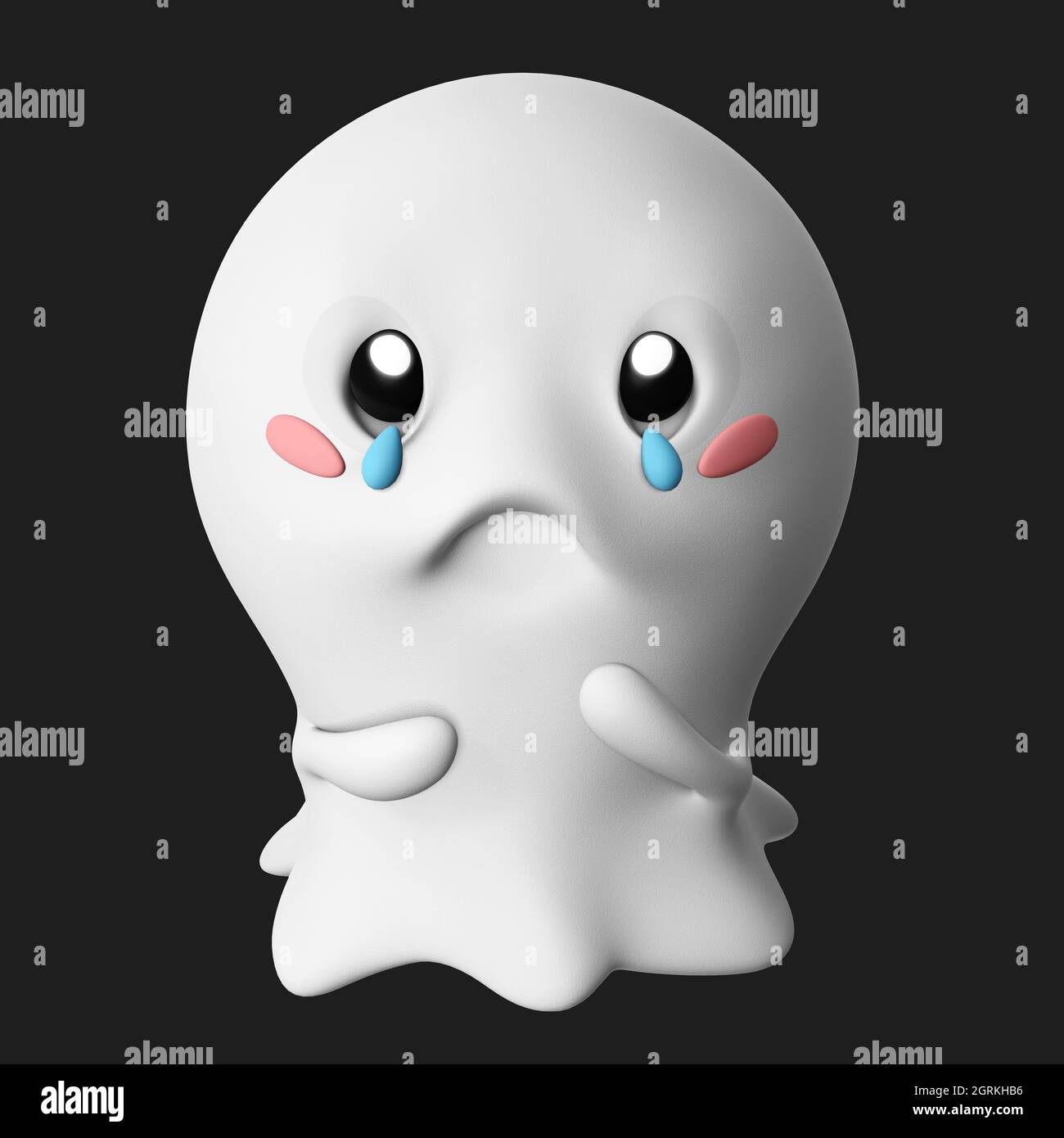 3d rendering of a cute crying ghost isolated on a dark background Stock ...