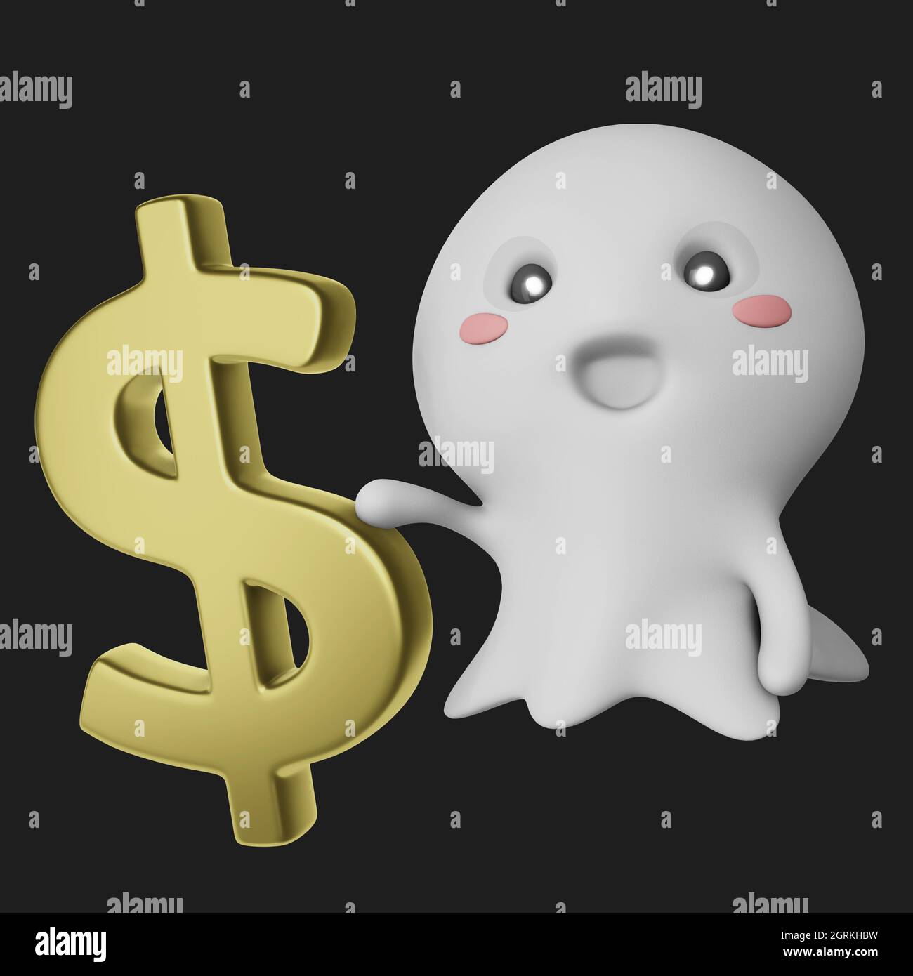 3d rendering of a cute ghost with a golden dollar sign isolated on a ...