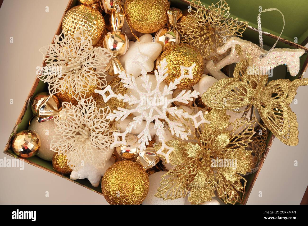 Christmas decorations on box for tree and home. High quality photo ...
