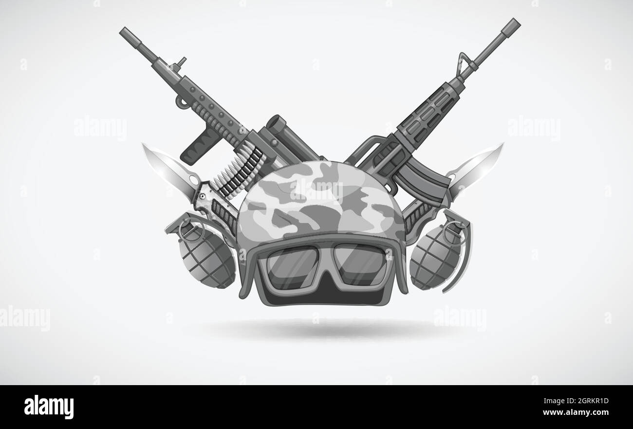 War theme with helmet and weapons Stock Vector Image & Art - Alamy