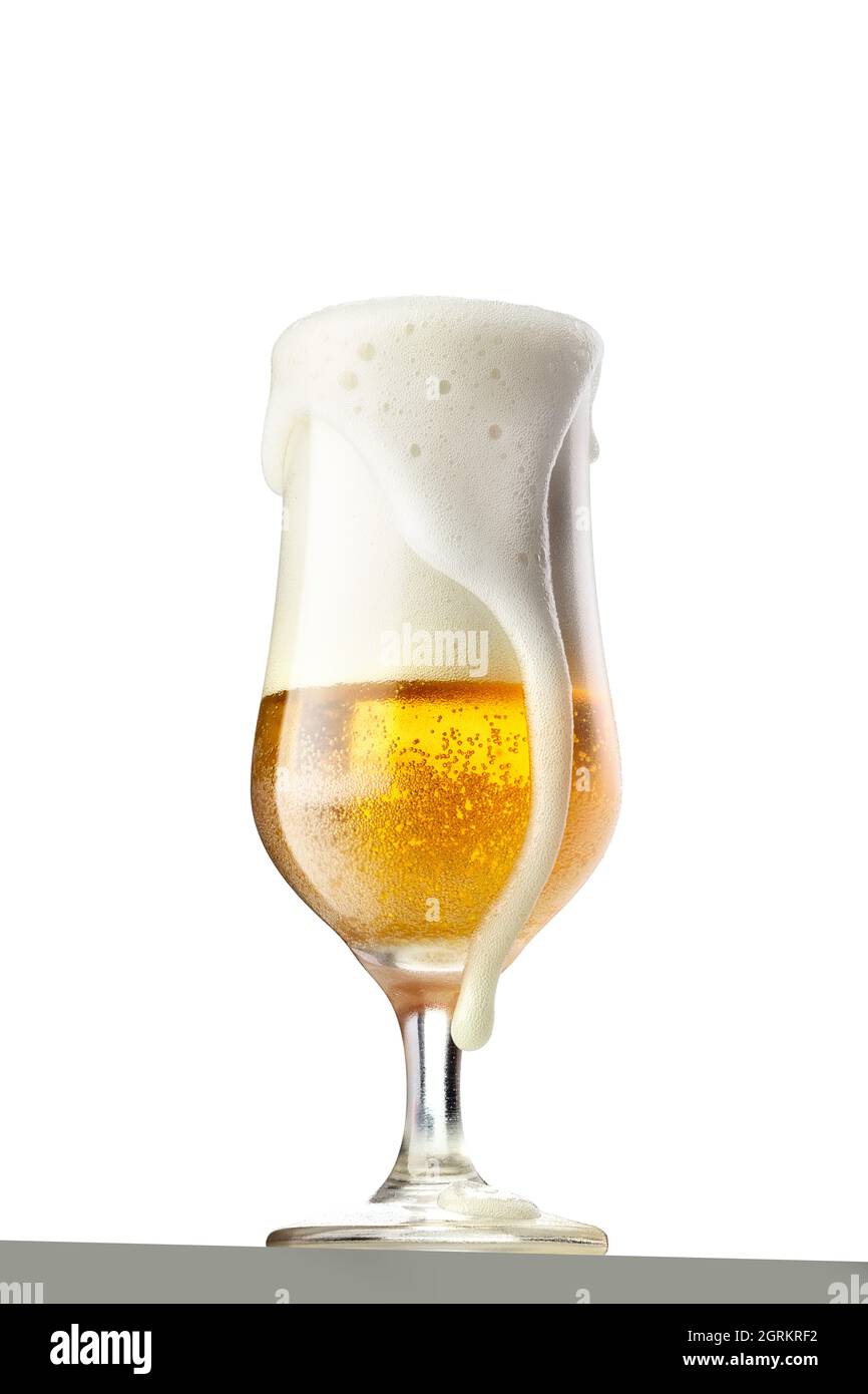 Beer glass or thin with foam. Isolated on white background Stock Photo ...