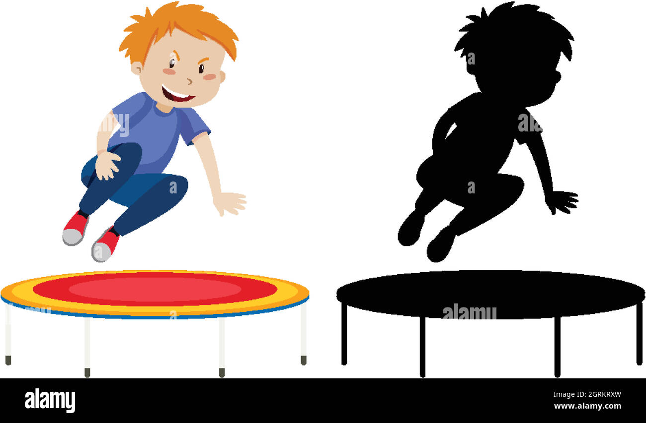 Boy on trampoline cartoon character Stock Vector Image & Art - Alamy