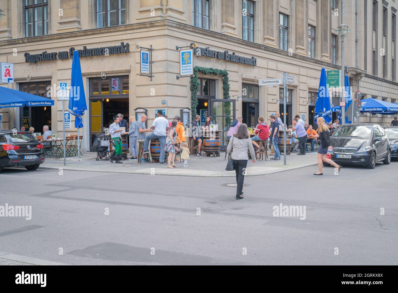 Berlin Germany - August 26 2017; People at pavement cafe tables while ...