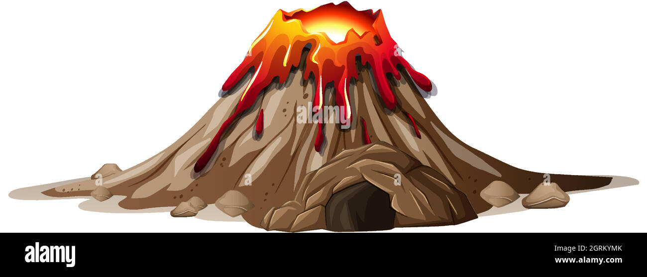 Volcano eruption with cave on transparent background Stock Vector Image ...