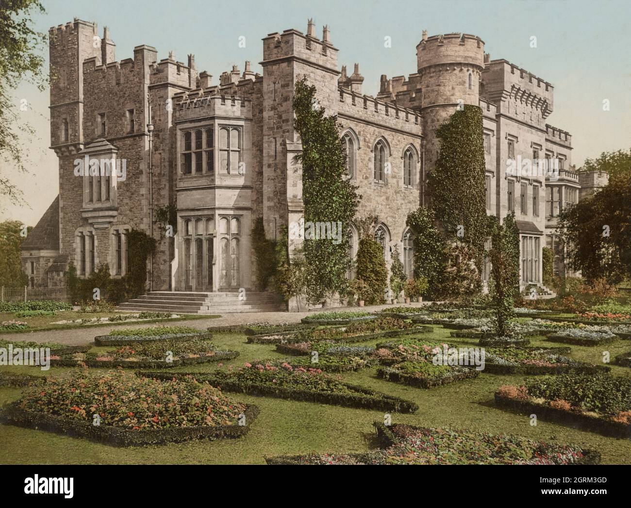 Vintage hand coloured photo circa 1890 of Hawarden Castle. It was the ...