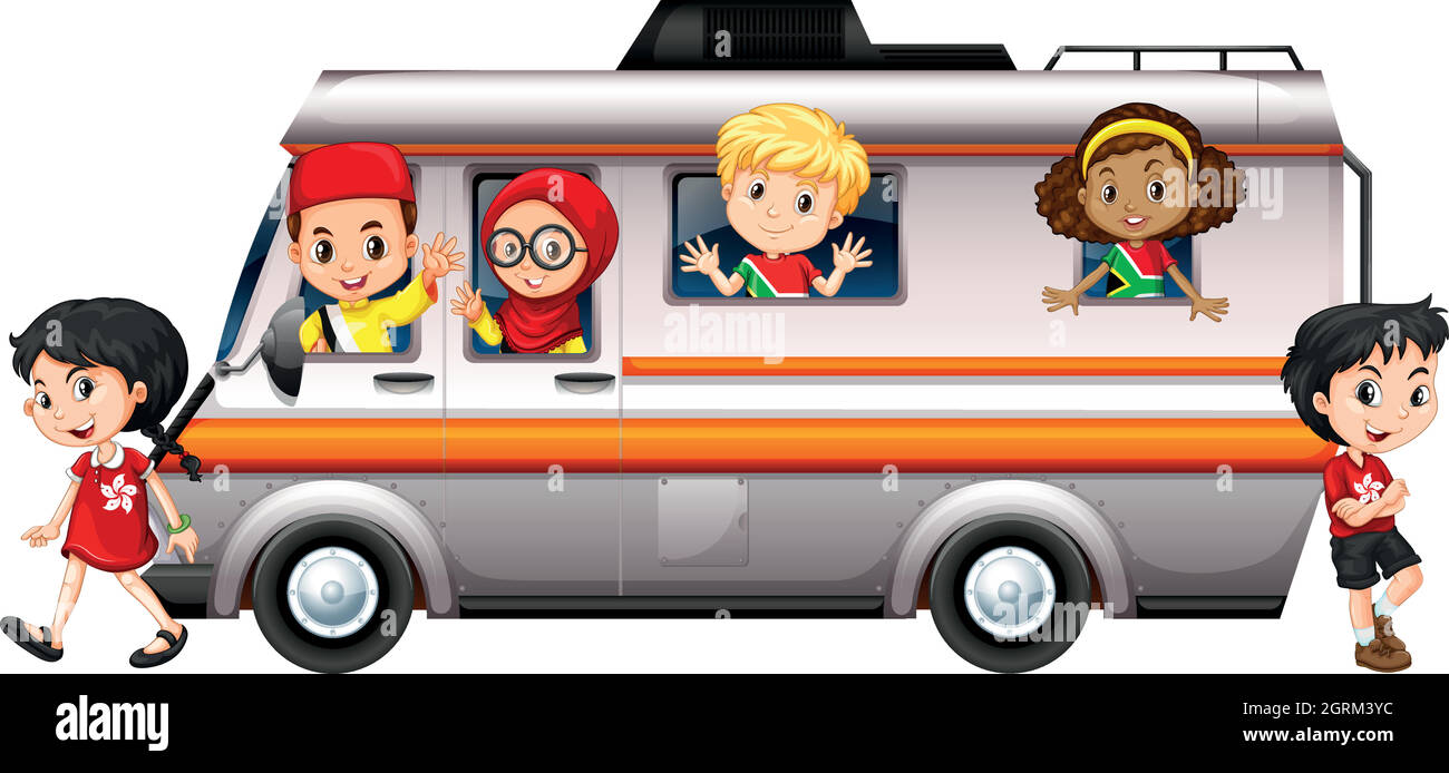 Children riding on camper van Stock Vector Image & Art - Alamy