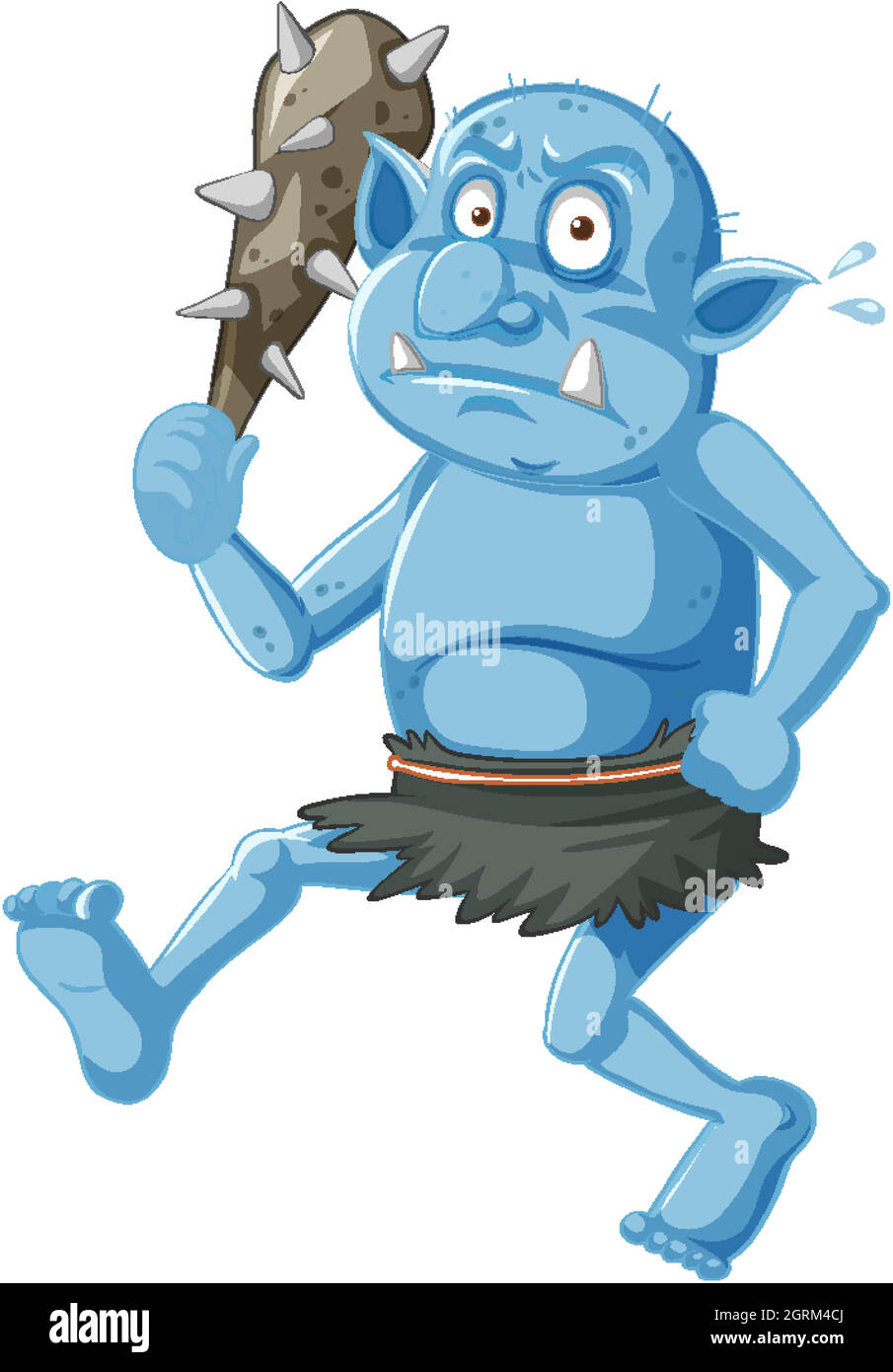 Blue goblin or troll holding hunting tool in cartoon character isolated ...