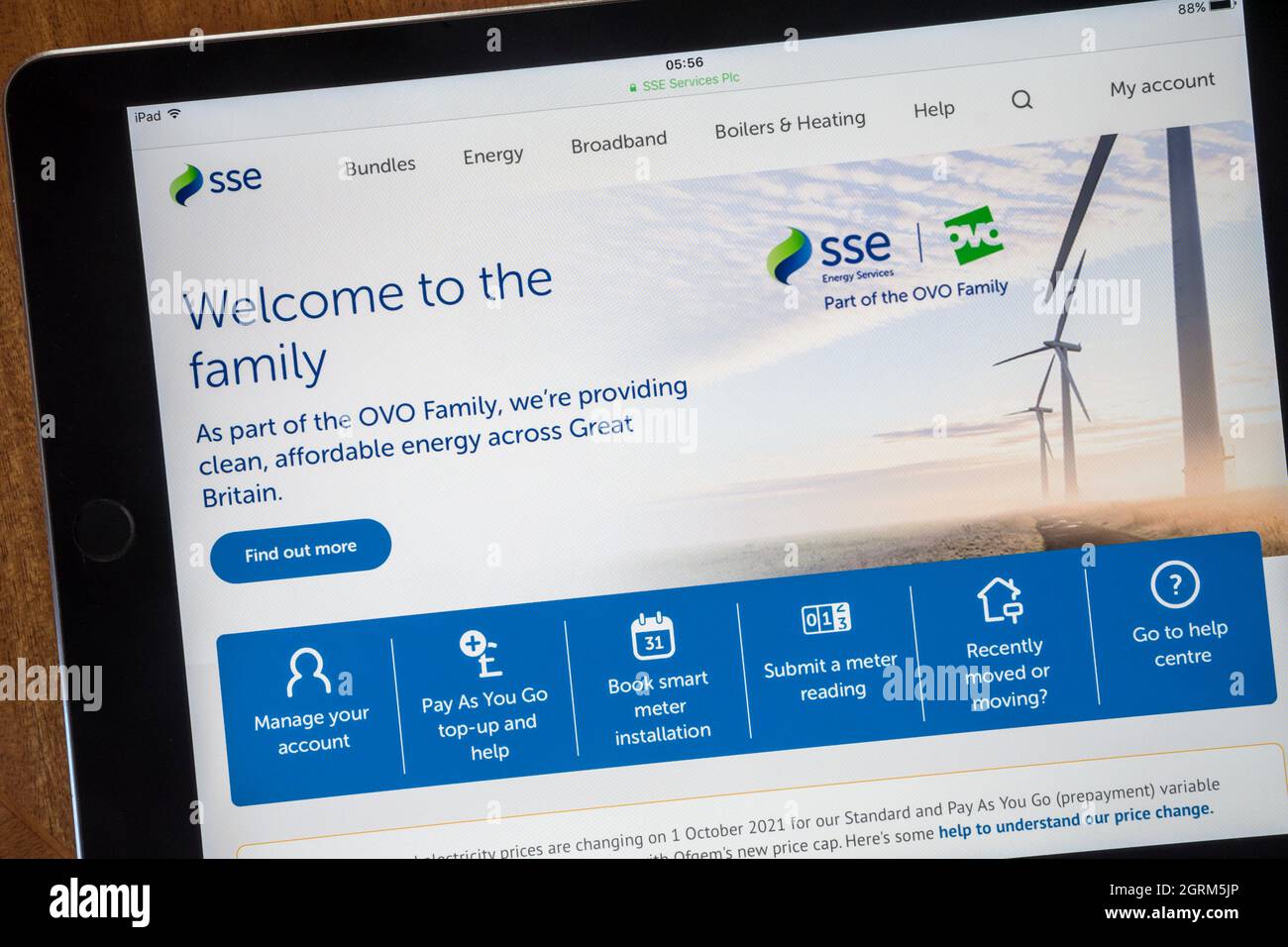 The homepage of the energy company SSE, now a part of OVO Energy Stock ...