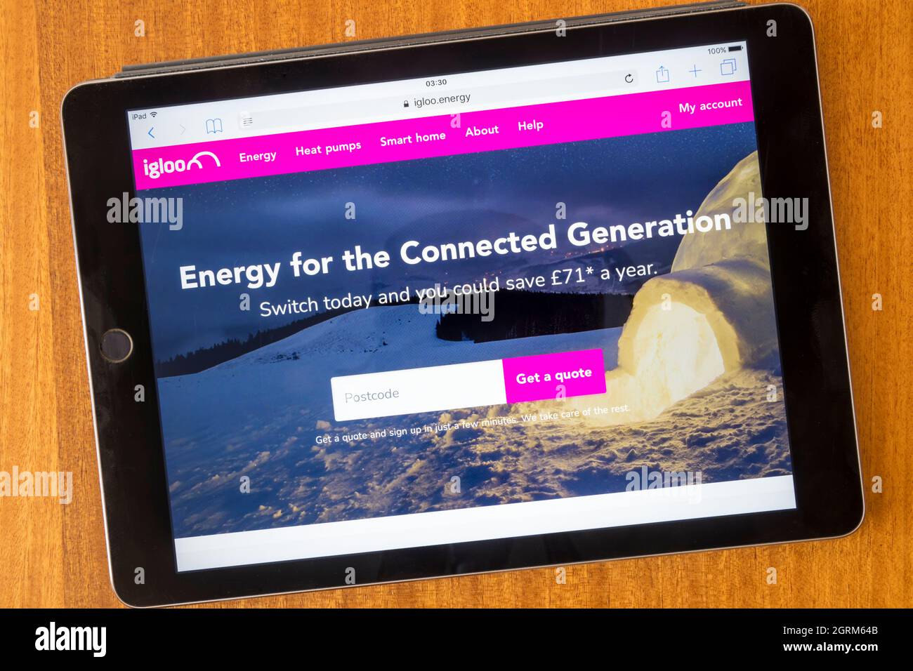 The home page of the Igloo energy company website. They have now ...