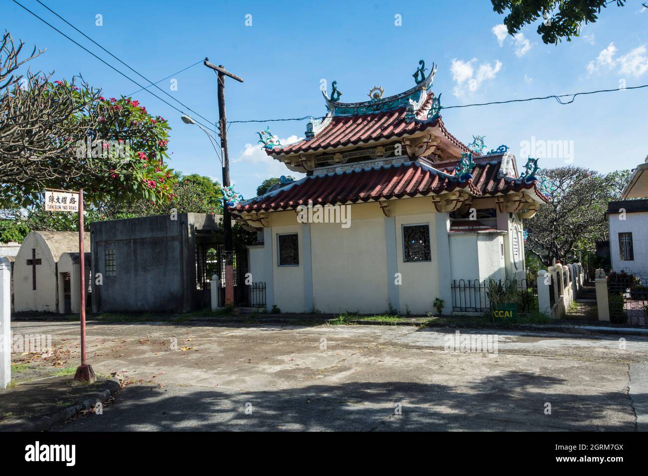 Mausoleums along one of the many streets in the Chinese cemetery ...