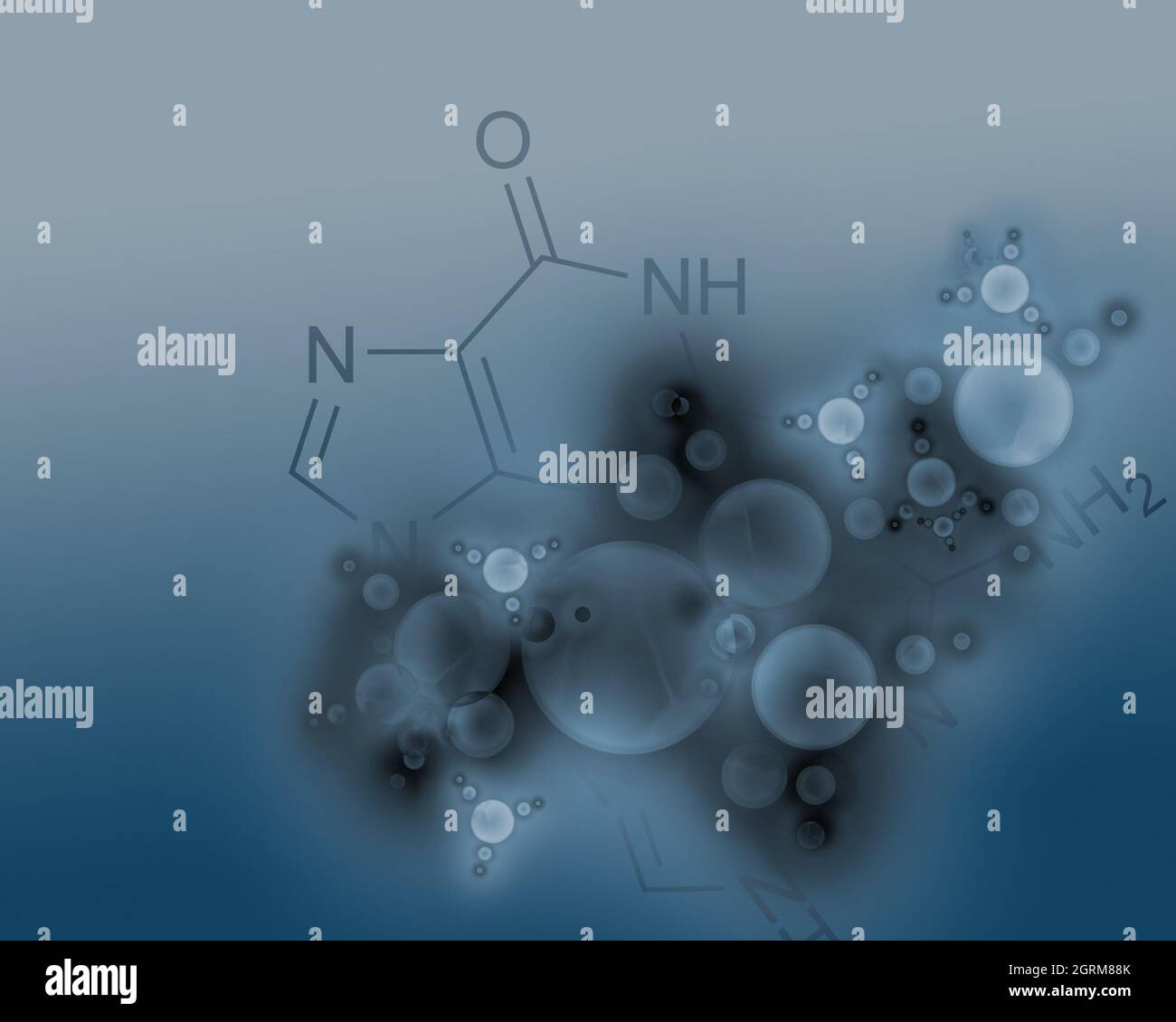 Chemical abstract background with molecular formulas and circles ...